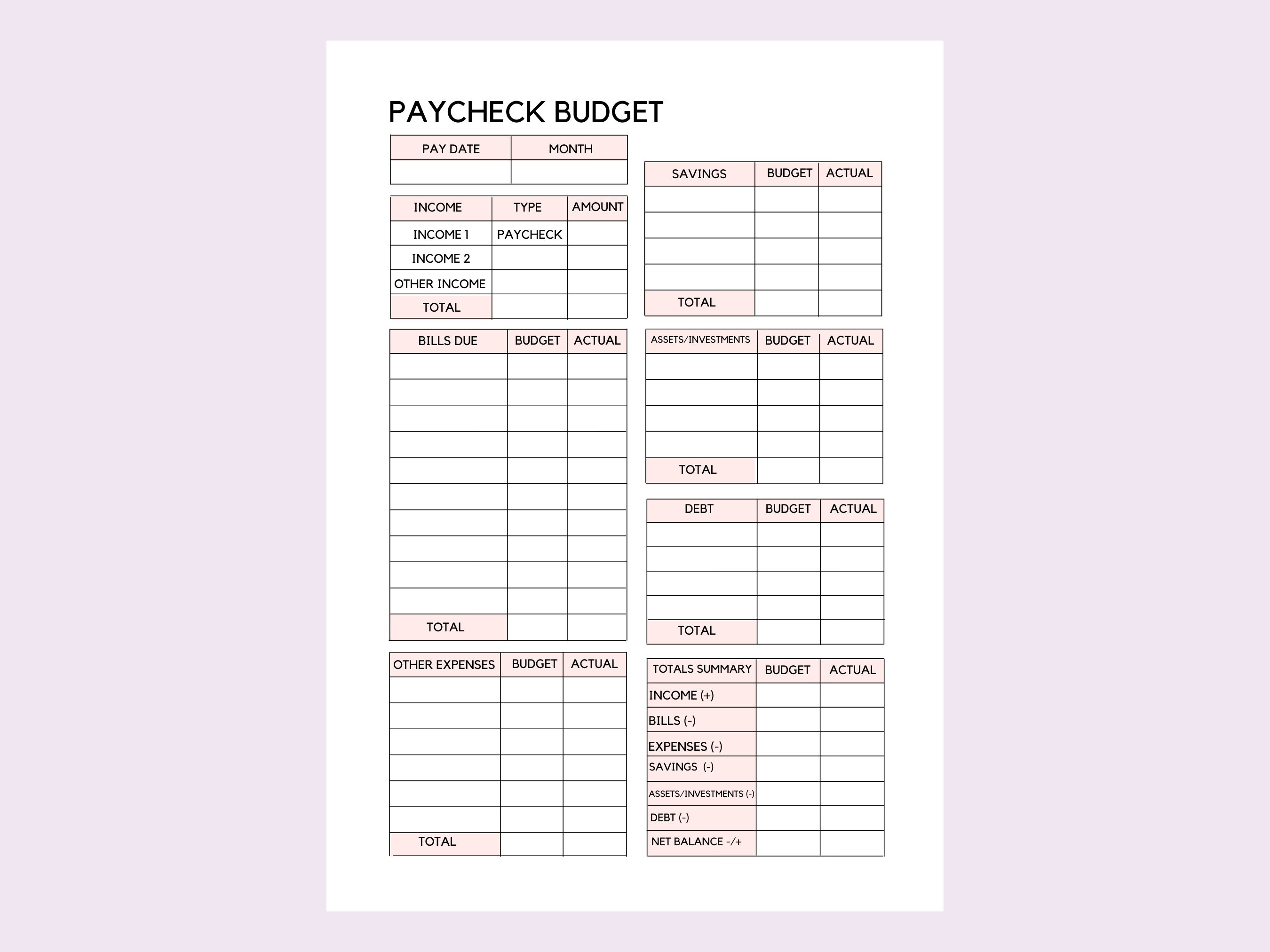 Paycheck Budget Planner Printable | Weekly Budget Template | Paycheck ...