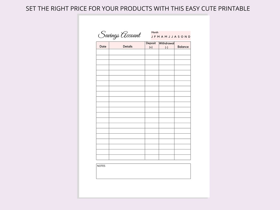 Savings Account Tracker Printable, Personal Savings Sheet, Financial ...