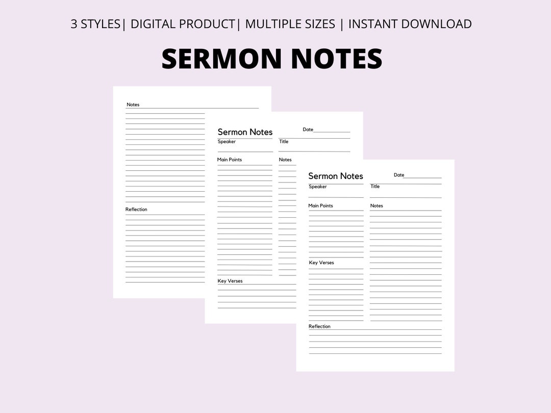 Sermon Notes Printable, Planner, Bible Journal, Sermon Summary Notes ...