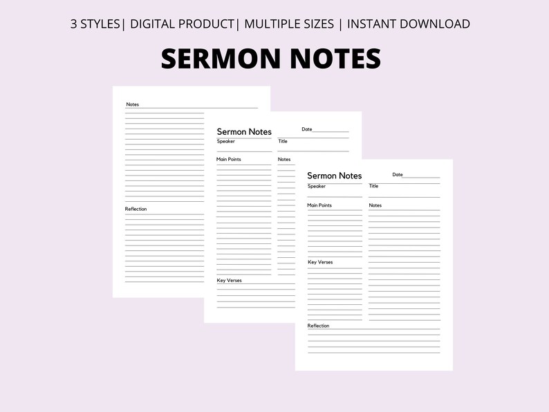 Sermon Notes Printable, Planner, Bible Journal, Sermon Summary Notes ...