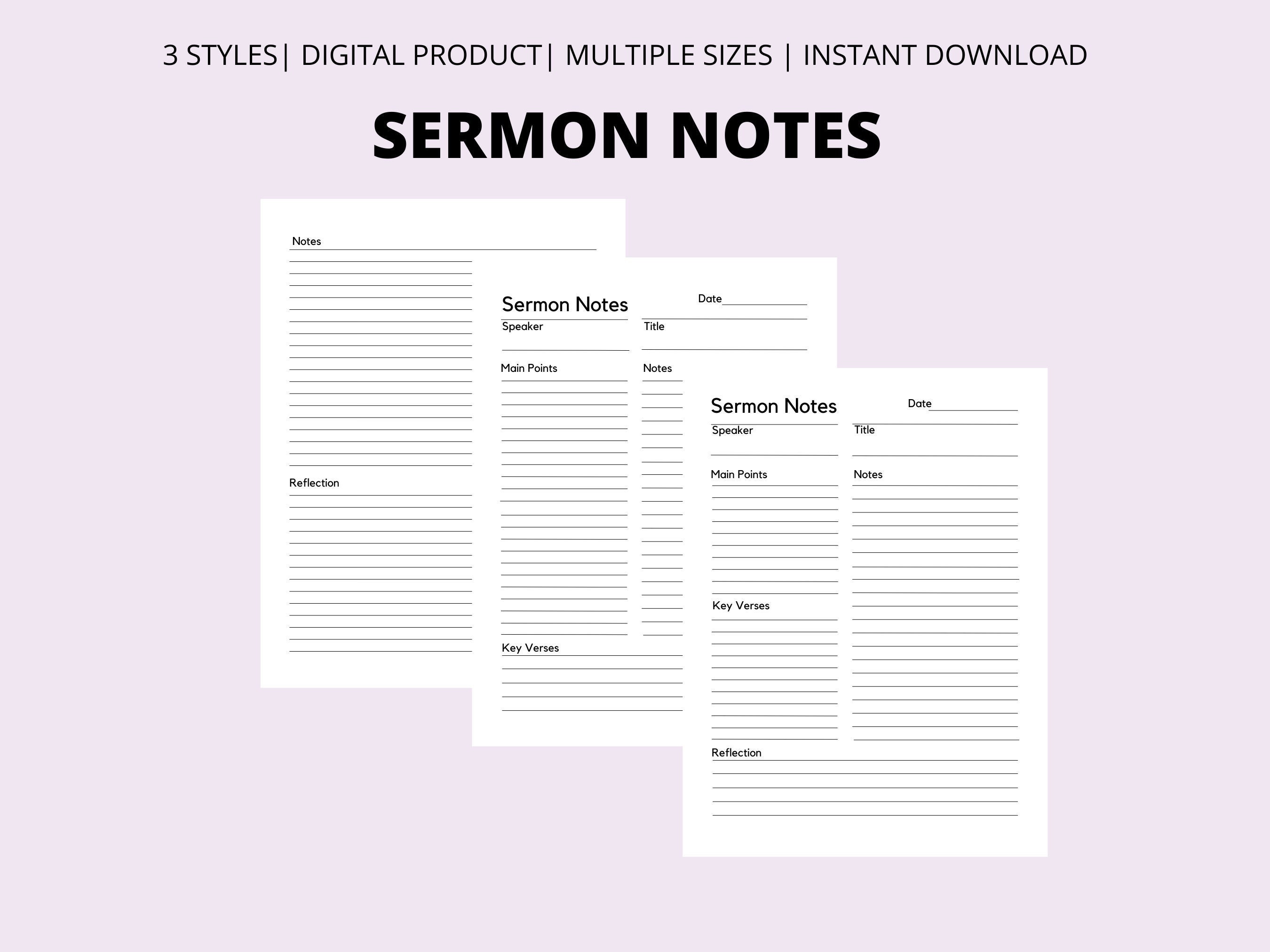 Sermon Notes Printable, Planner, Bible Journal, Sermon Summary Notes ...
