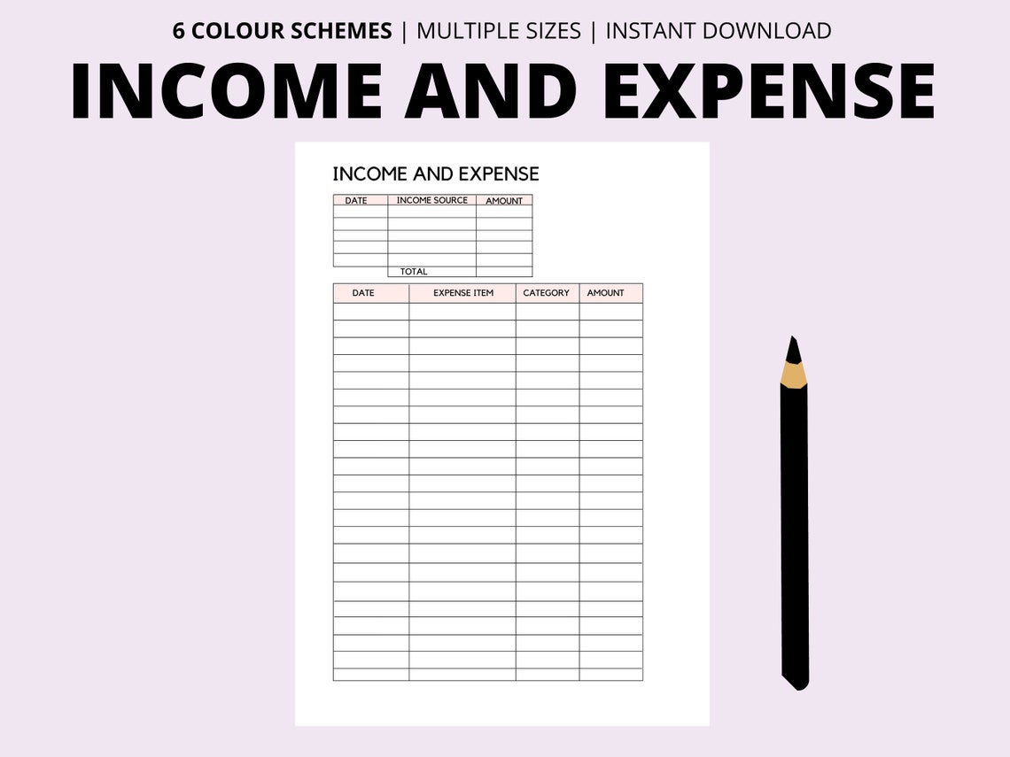 Income and Expense Tracker Printable - One Page - Minimal Financial Log ...