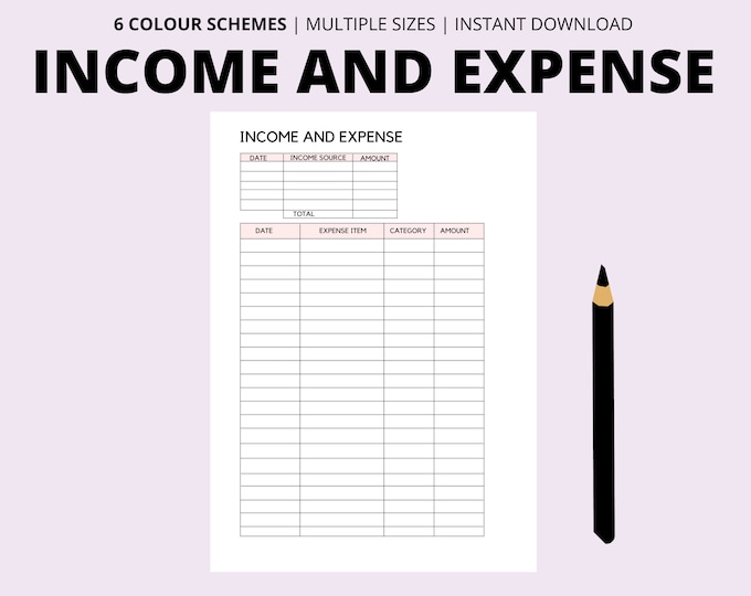 Income and Expense Tracker Printable One Page Minimal Financial Log ...