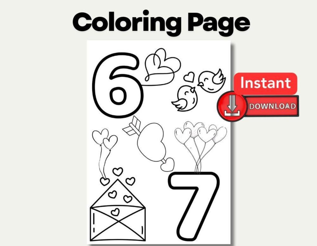 67 Valentines Coloring Page, Six Seven 6 7 Meme Coloring Sheet, Gen ...