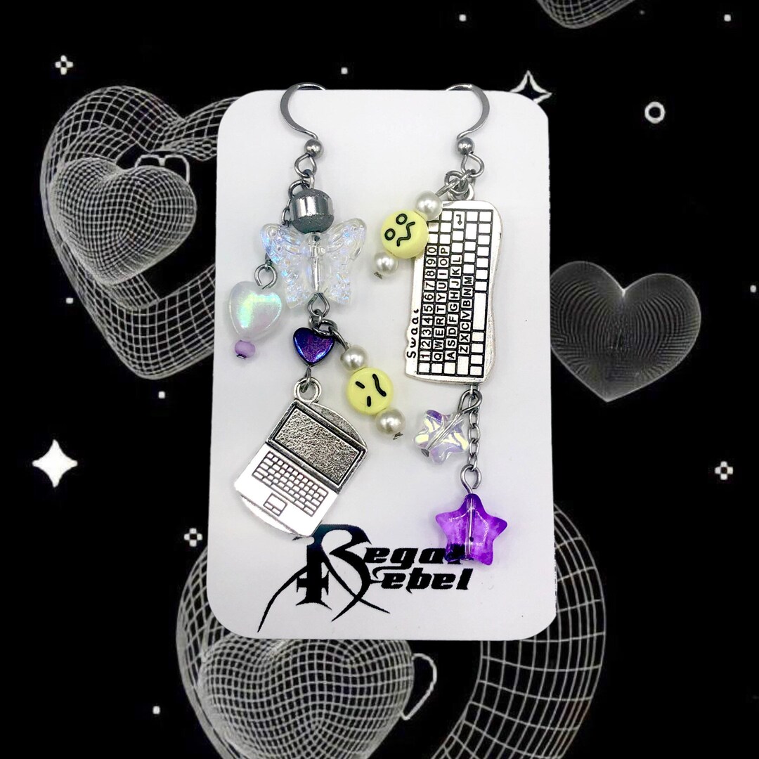 Grunge Y2k Purple Star Dangle Earrings. Fun Mismatched Earrings With ...