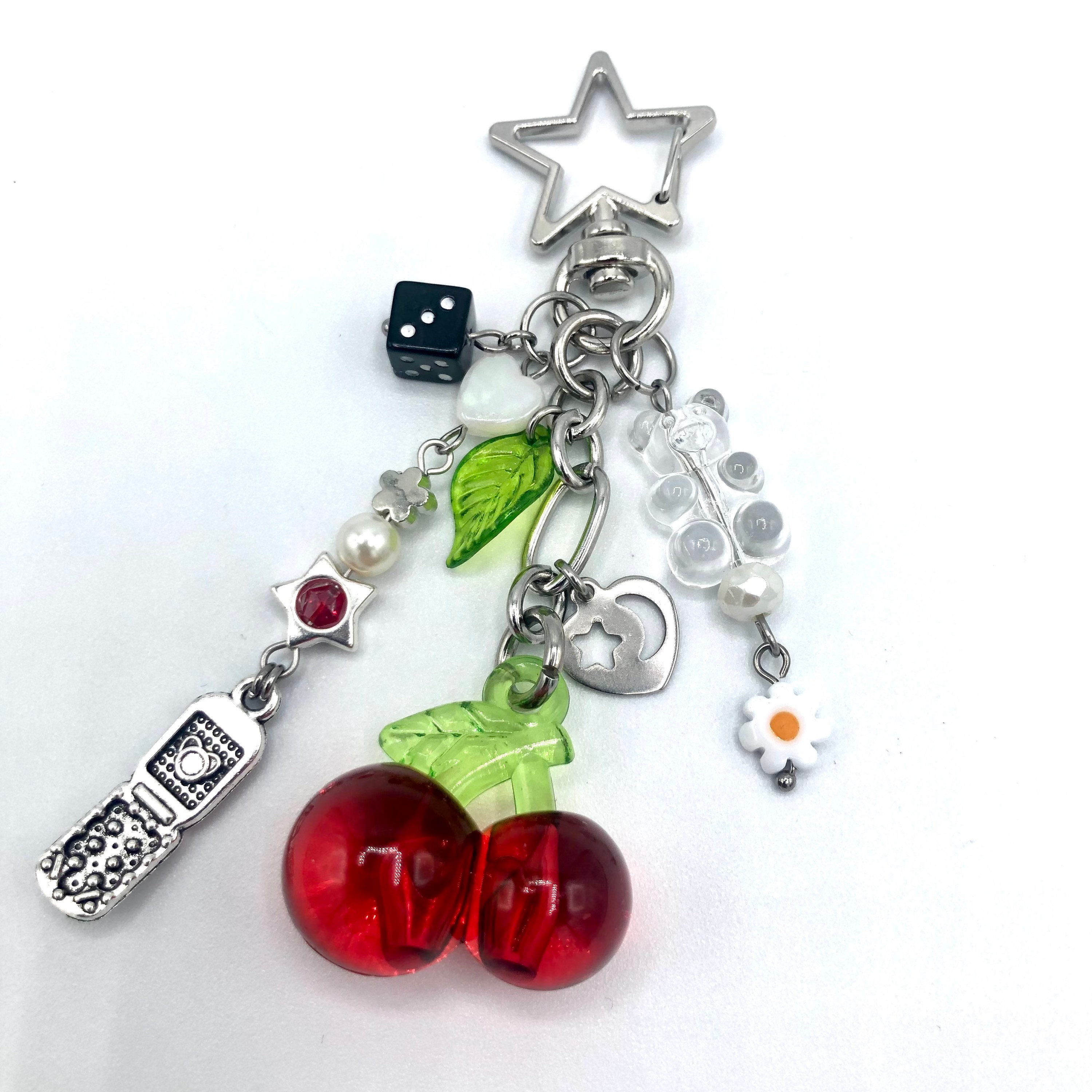 Y2k Aesthetic Cute Keychain With Acrylic Cherry Charm. Y2k Star Purse ...