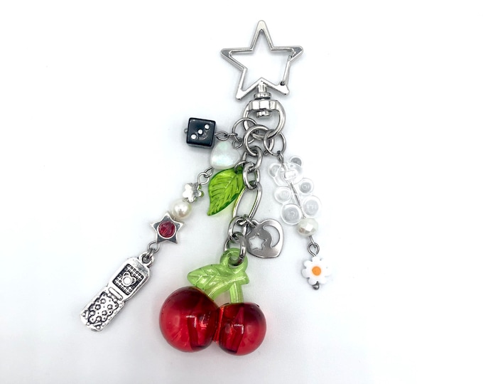 Y2k Aesthetic Cute Keychain With Acrylic Cherry Charm. Y2k Star Purse ...