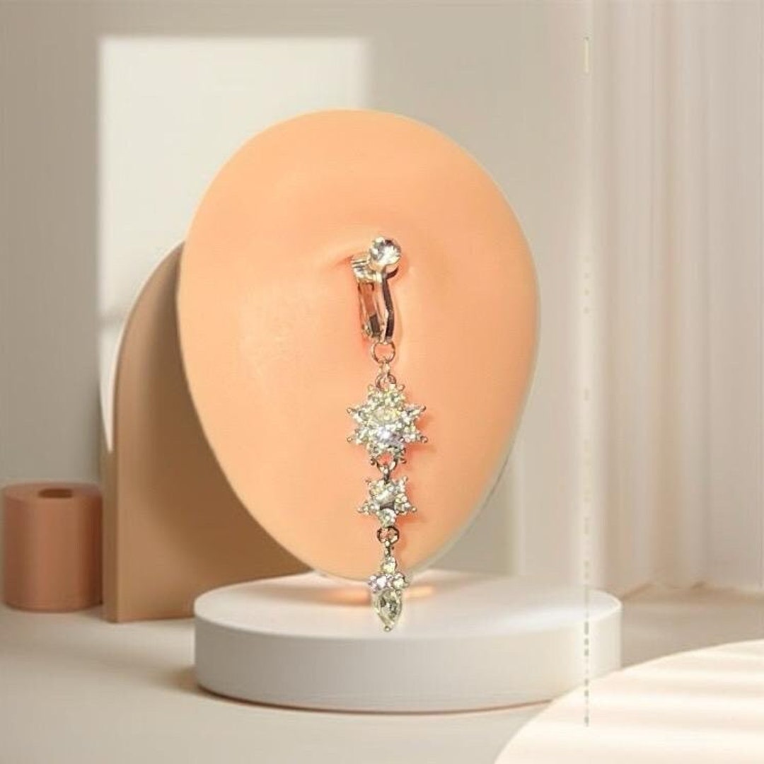 Zircon Clip on Belly Button Navel Ring, Fake Belly Button Ring, No ...