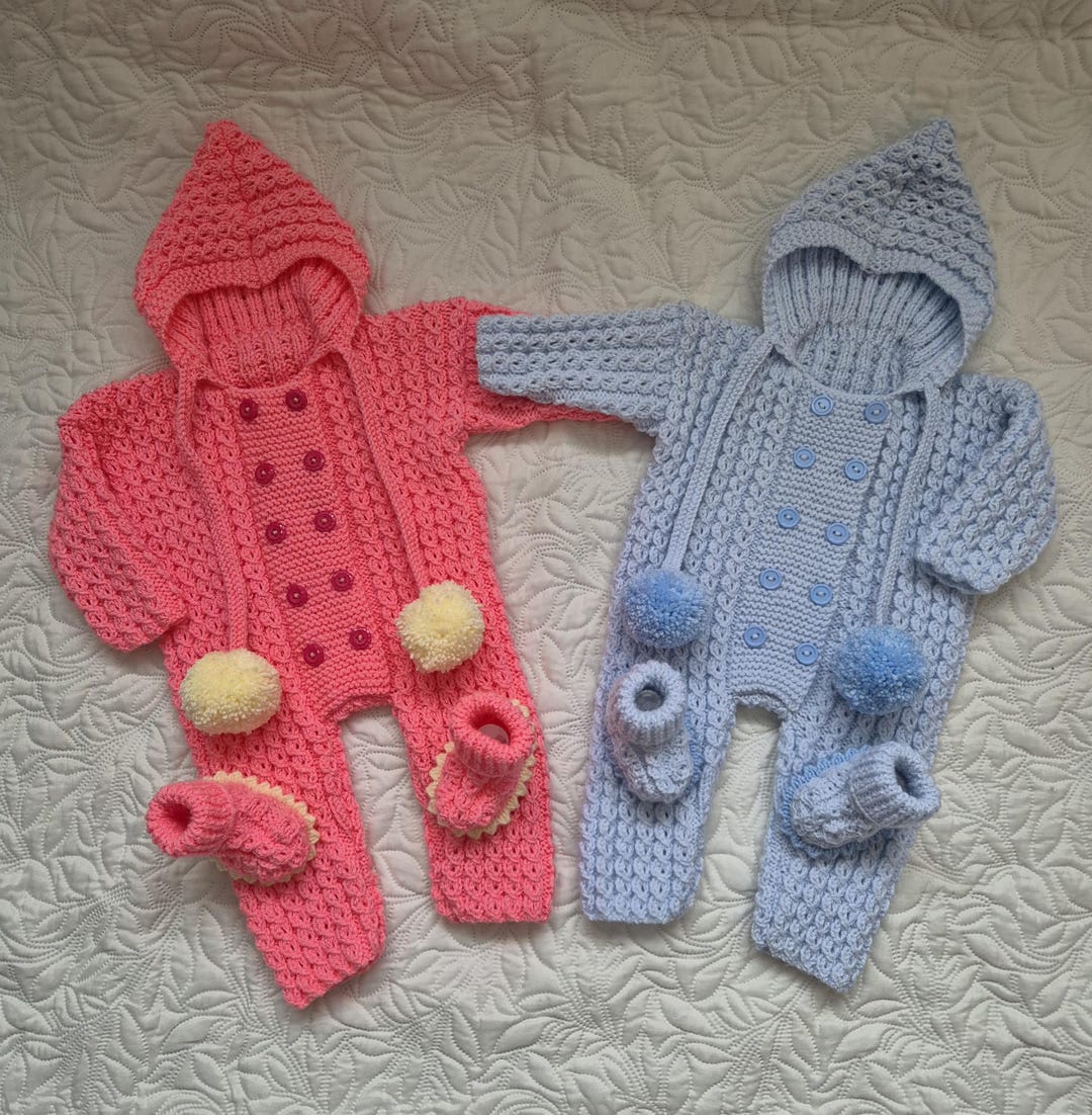 Knitting Pattern SR045 * * All in One Hooded Pram Suit & Bootees * 3 ...