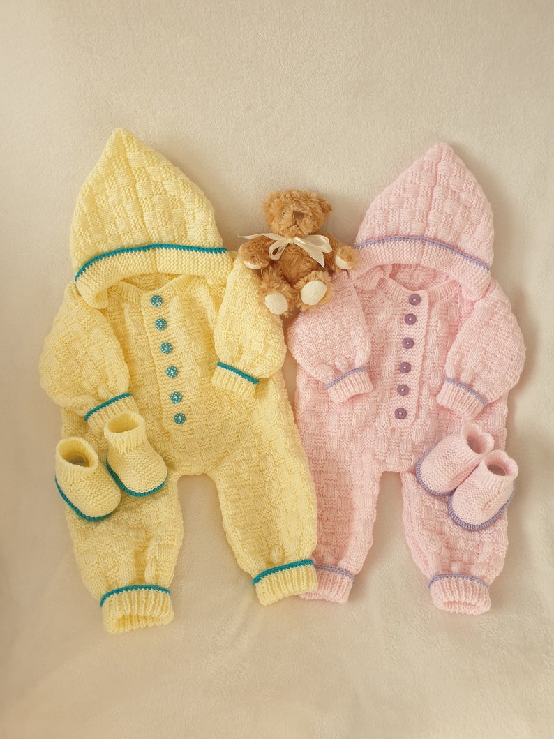 Knitting Pattern SR025 * Baby Pram Set * All in One Hooded Romper ...