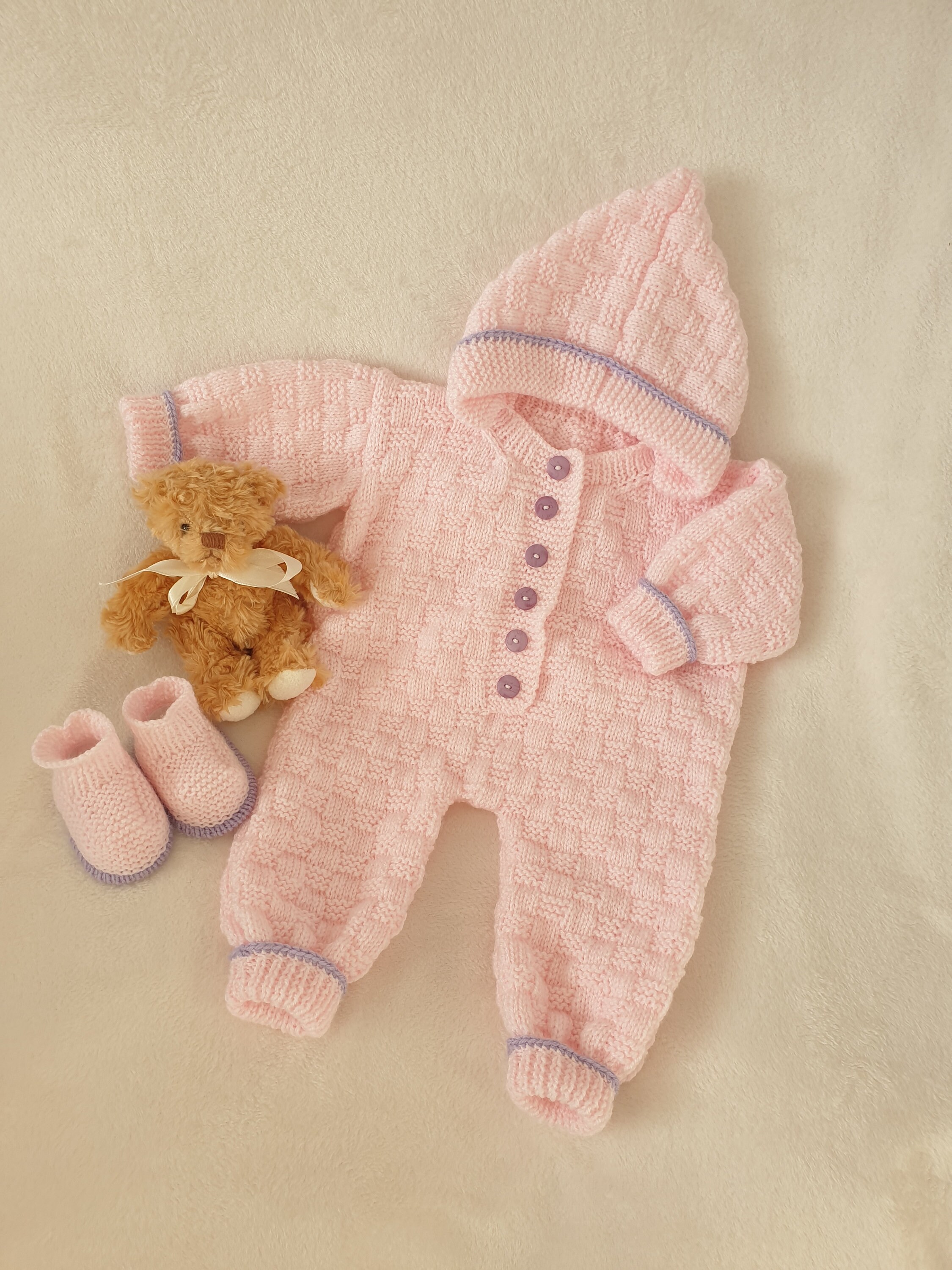 Knitting Pattern SR025 * Baby Pram Set * All in One Hooded Romper ...