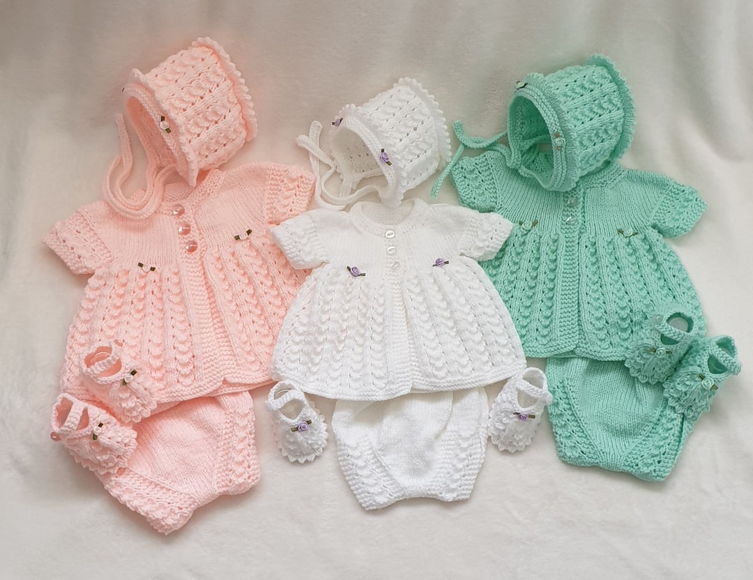 Knitting Pattern SR034 * Spring Matinee Set * 4 Piece Set * 3 Sizes ...