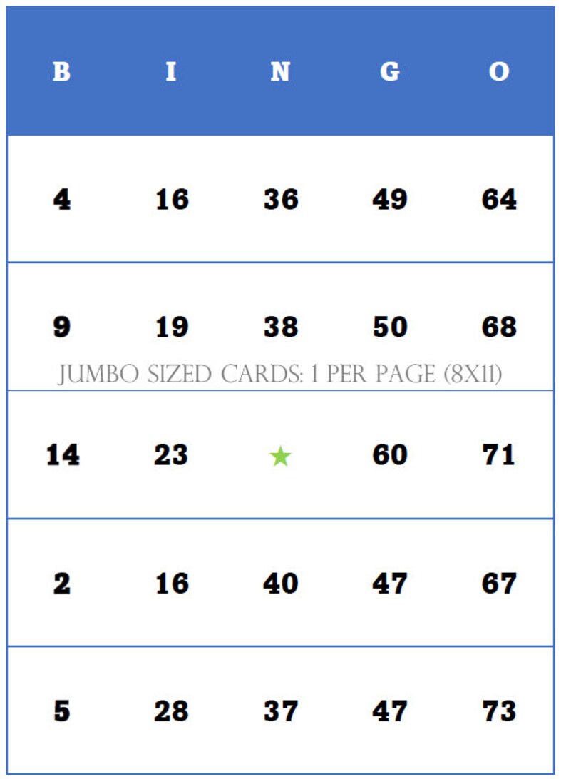 Guaranteed Unique Bingo Cards (300 Total), Different Sizes (medium to ...