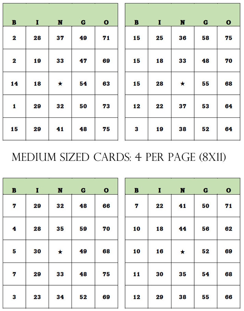 Guaranteed Unique Bingo Cards (300 Total), Different Sizes (medium to ...