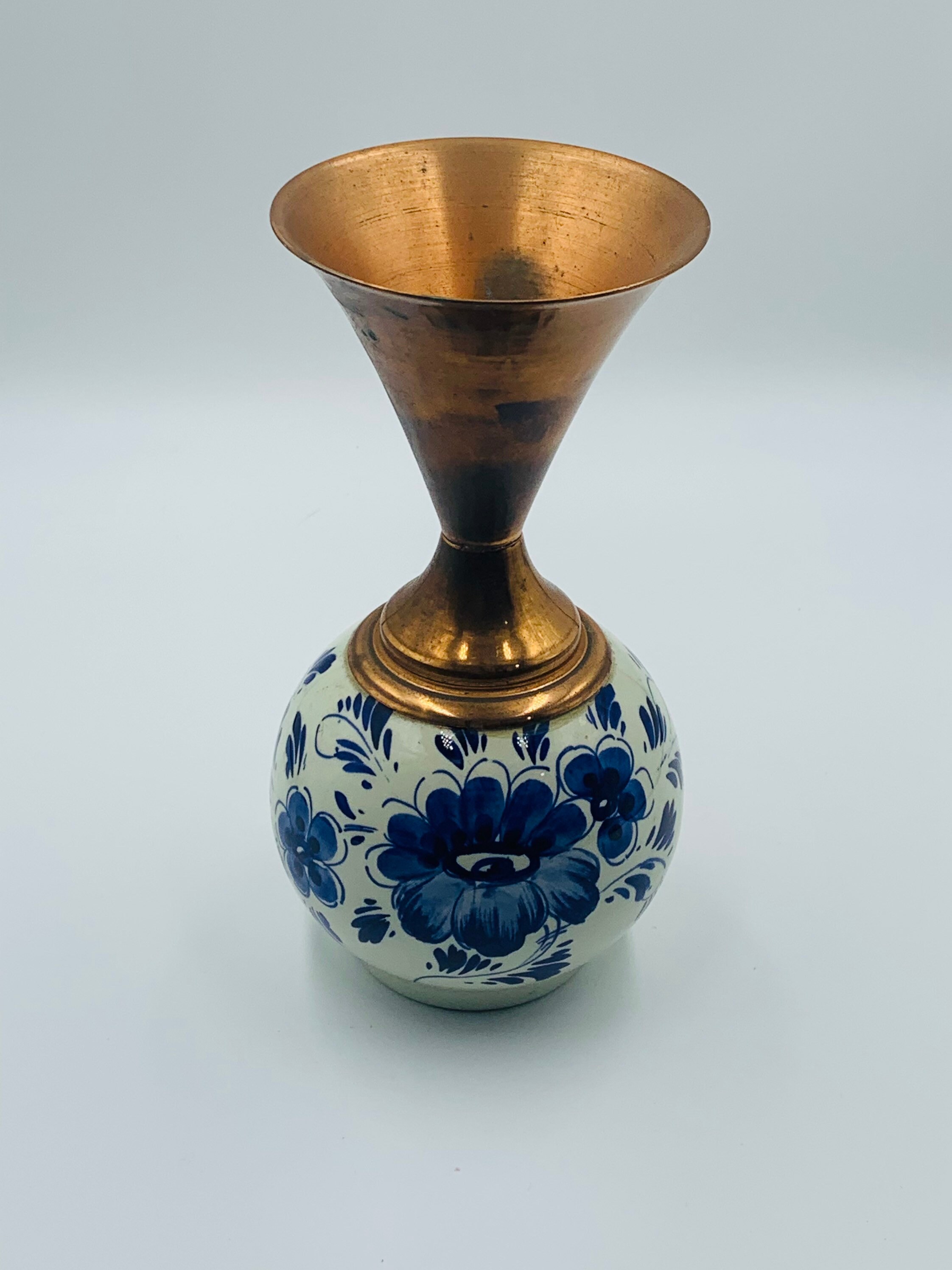 Delftware Hand Painted With Brass Accents Vase - Etsy
