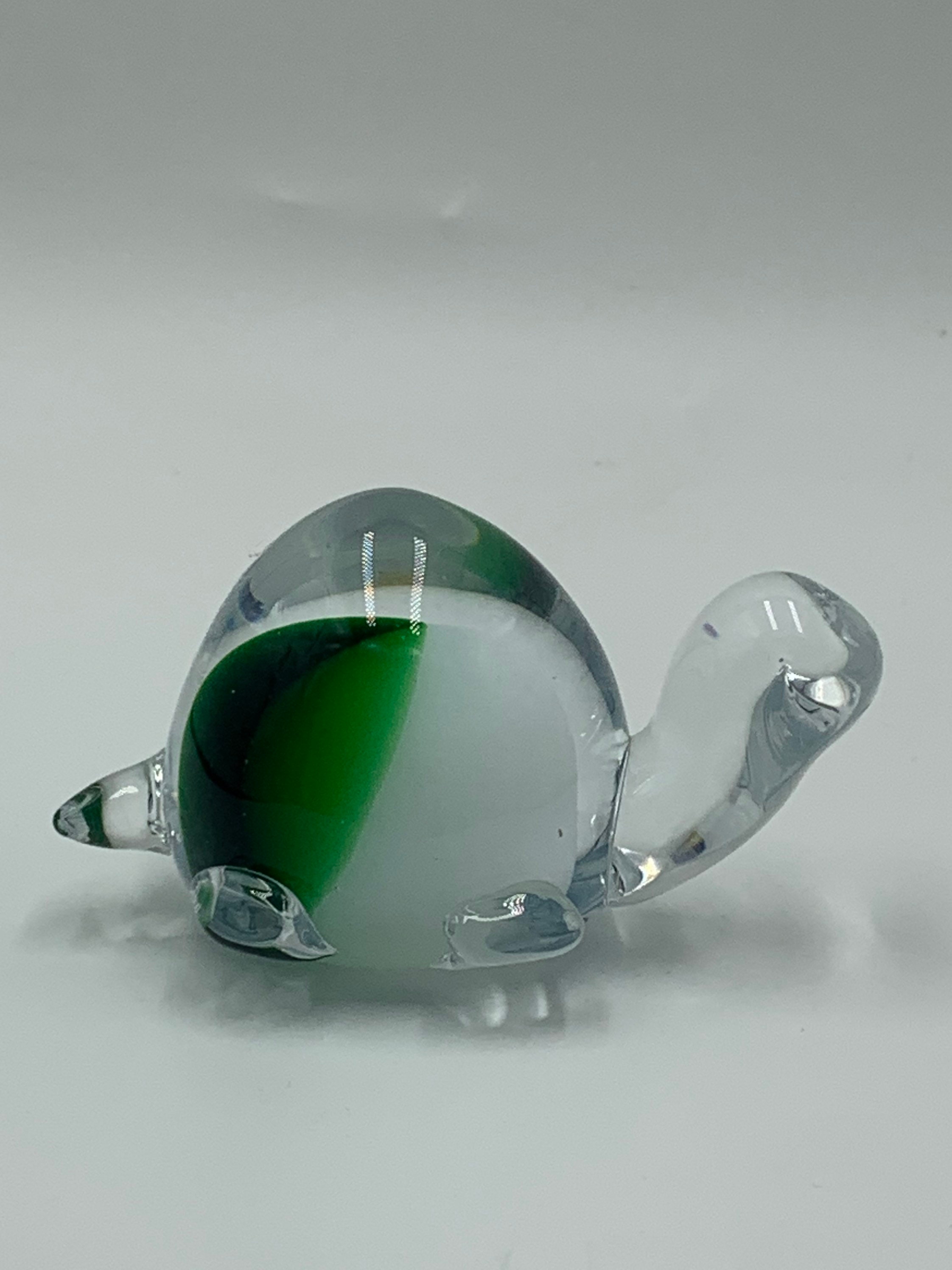 Art Glass Turtle Paperweight, Turtle Figurine, Green and White Design ...