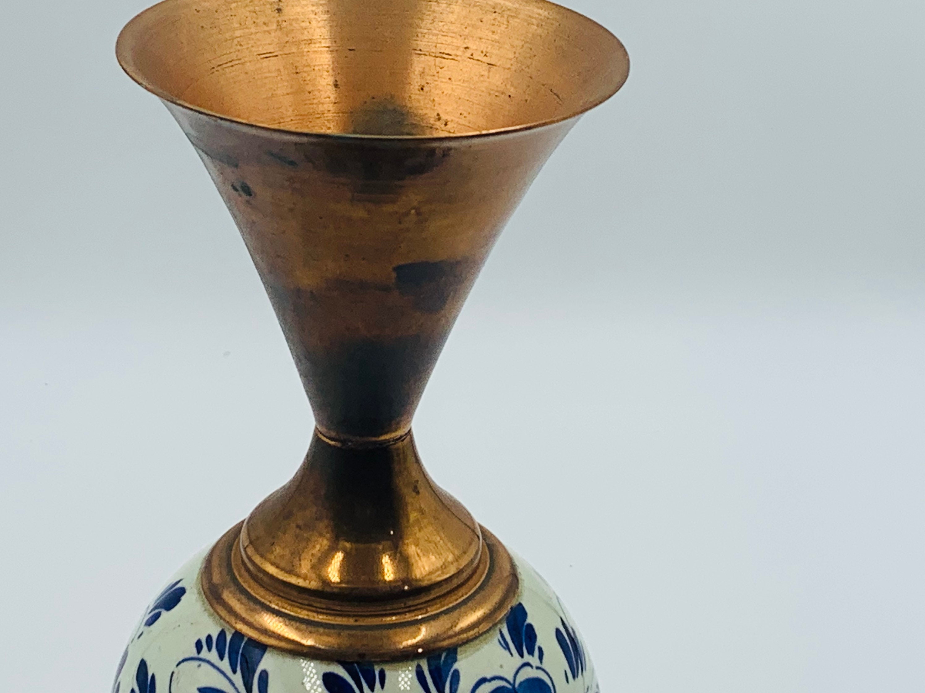 Delftware Hand Painted With Brass Accents Vase - Etsy