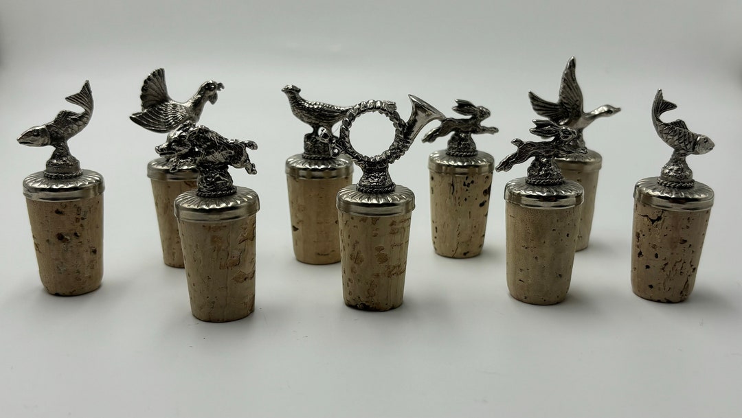 Vintage Pewter Animal Wine Stoppers - Set of 9 - Fish, Rabbit, Boar - Etsy