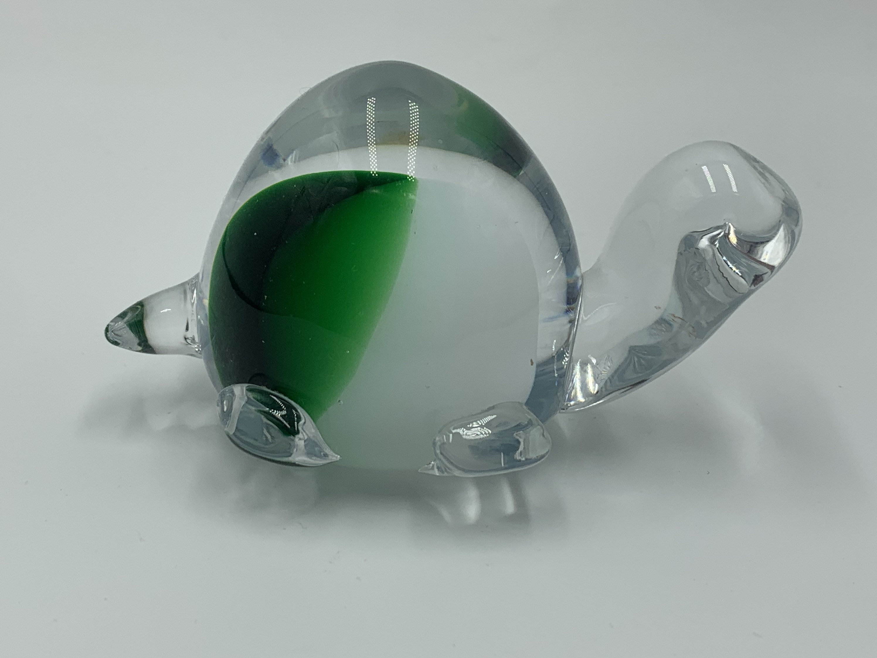 Art Glass Turtle Paperweight, Turtle Figurine, Green and White Design ...