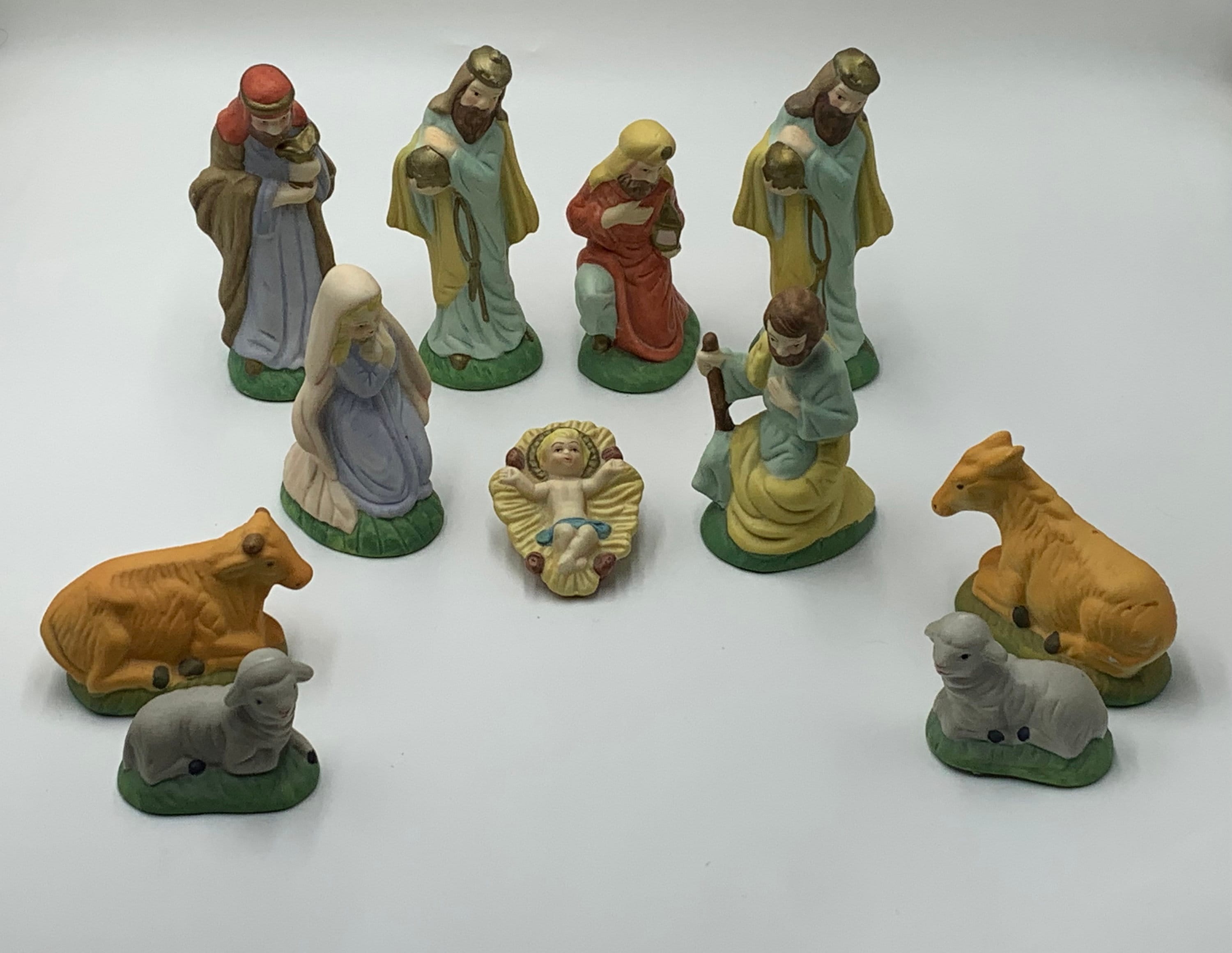 Vintage Nativity Set, Hand Painted, 11 Piece Figurine Characters ...