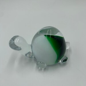 Art Glass Turtle Paperweight, Turtle Figurine, Green and White Design ...