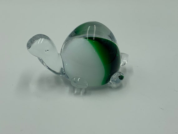 Art Glass Turtle Paperweight Turtle Figurine Green and White - Etsy