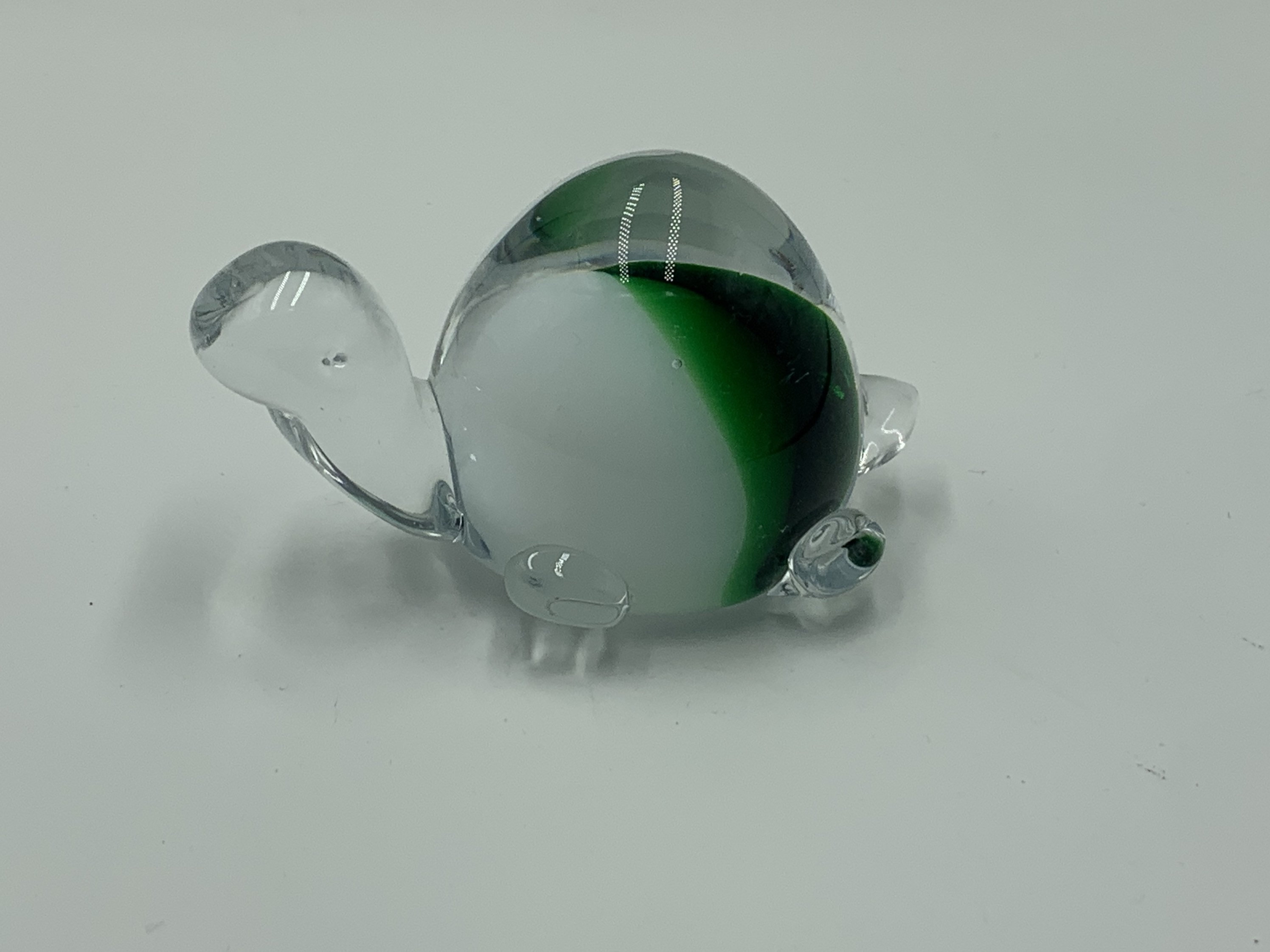 Art Glass Turtle Paperweight, Turtle Figurine, Green and White Design ...
