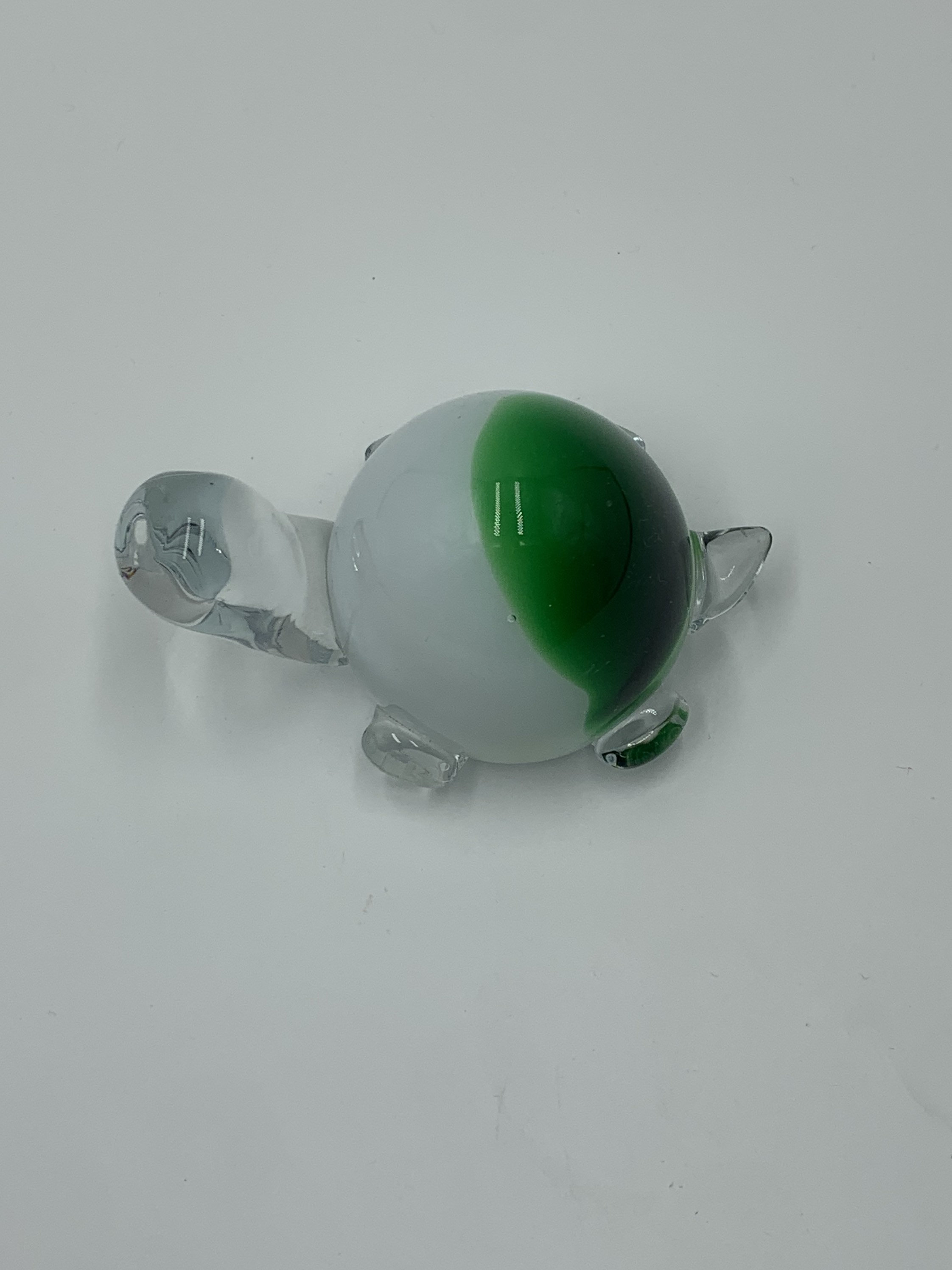 Art Glass Turtle Paperweight, Turtle Figurine, Green and White Design ...