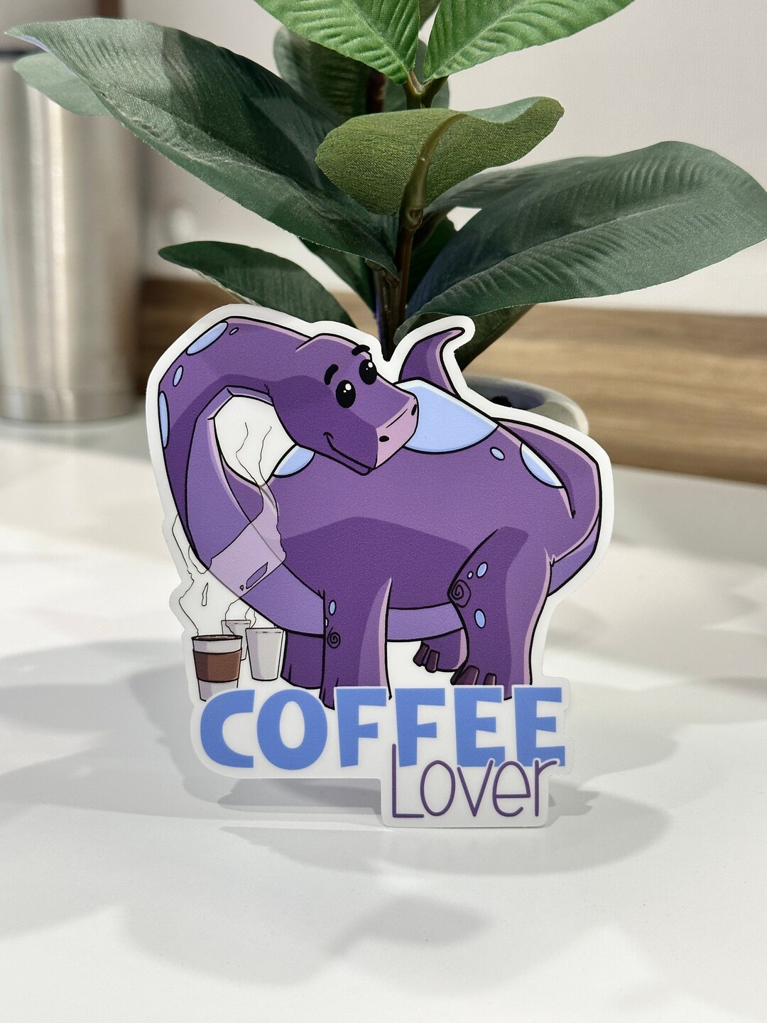 Coffee Lover Brontosaurus Weatherproof Vinyl Sticker - Etsy