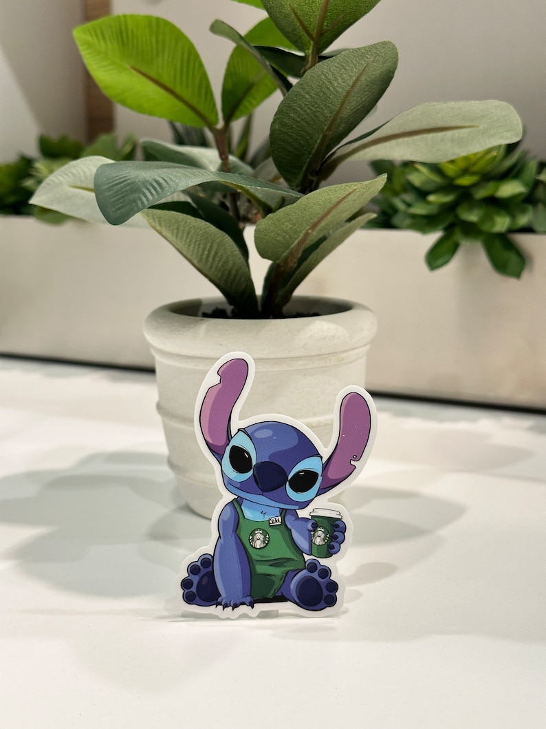 Stitch Coffee Time Sticker/decal - Weatherproof and Water Resistant for ...