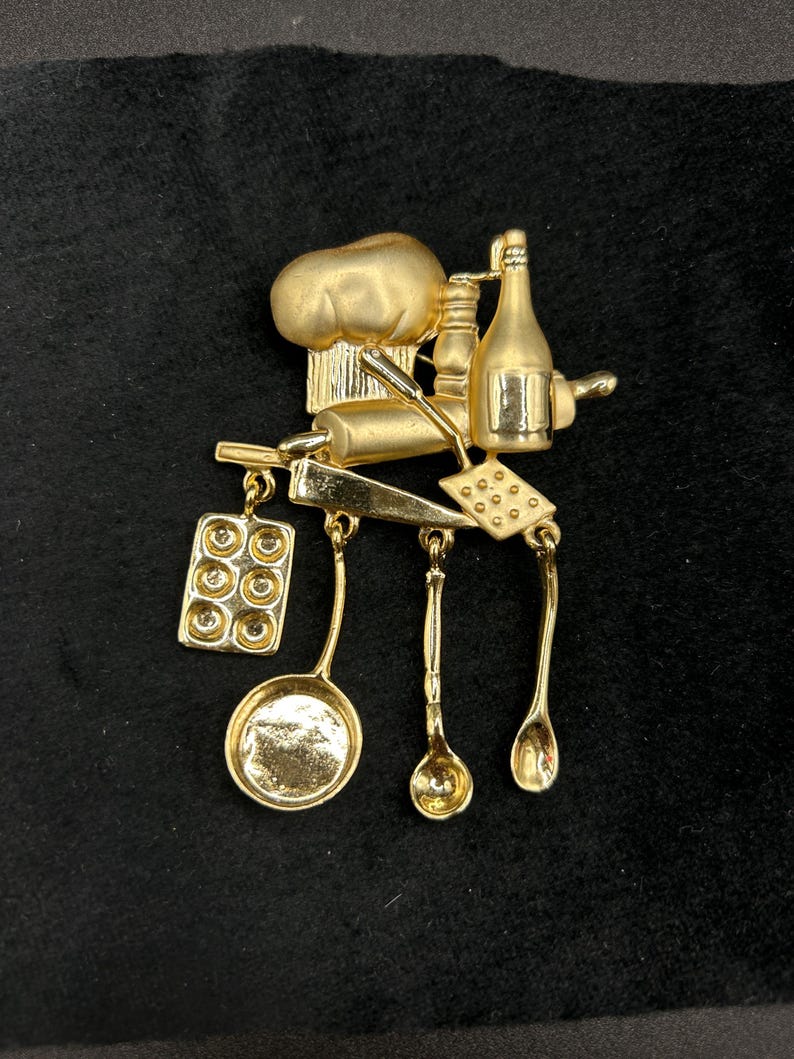 AJC Vintage Chef Pin Brooch Brushed Gold Culinary Cooking - Etsy
