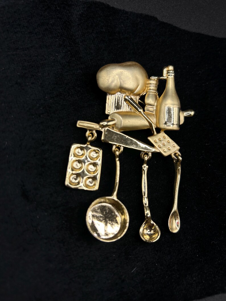 AJC Vintage Chef Pin Brooch Brushed Gold Culinary Cooking - Etsy