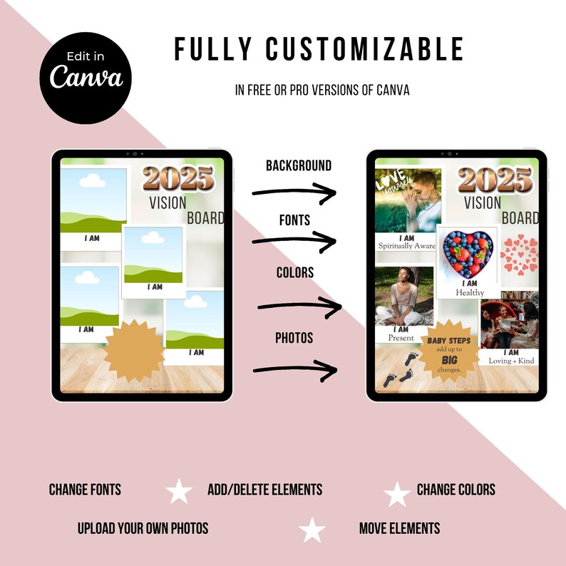 Digital Vision Board Template Canva | 2025 Vision Board | Editable Drag ...