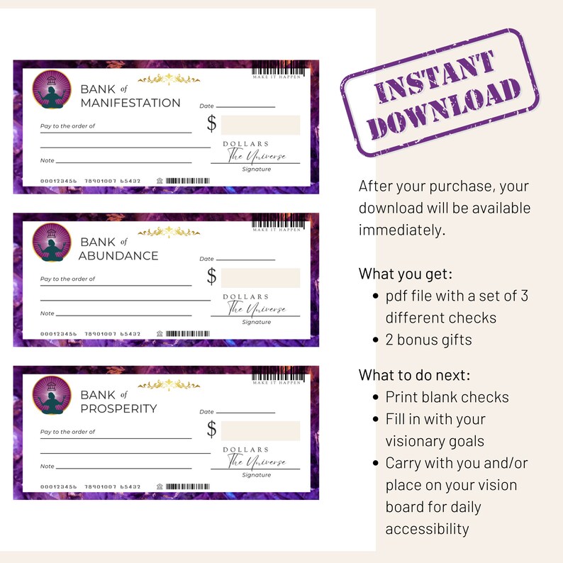 Blank Check Template Printable Manifesting Check Etsy
