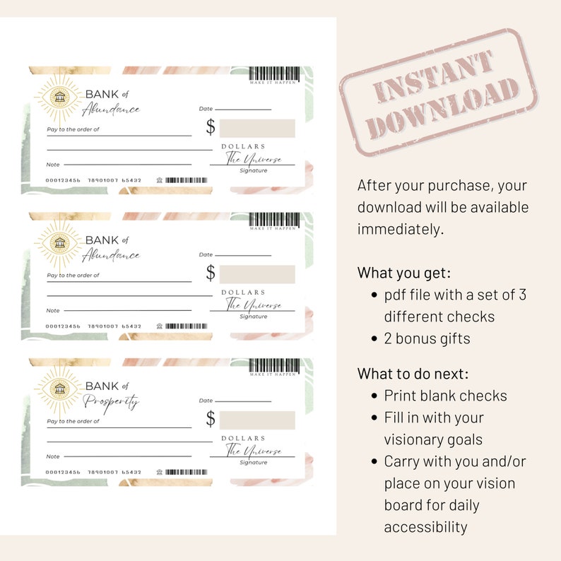 Blank Check Template | Printable Manifestion Check | Abundance Check ...