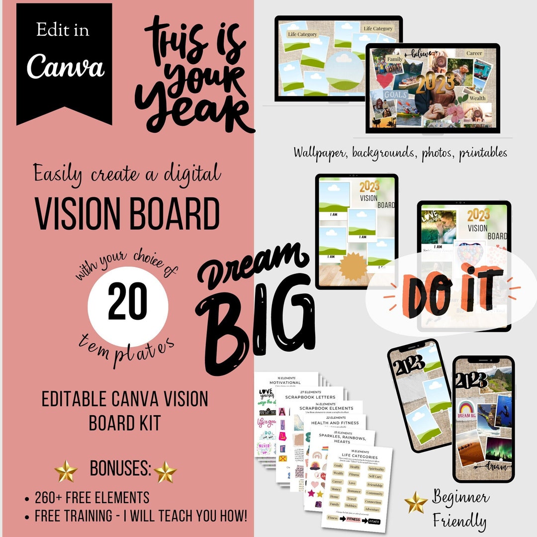 Digital Vision Board Template Canva 2023 Vision Board - Etsy Digital Vision Board Template Canva 2023 Vision Board - Etsy