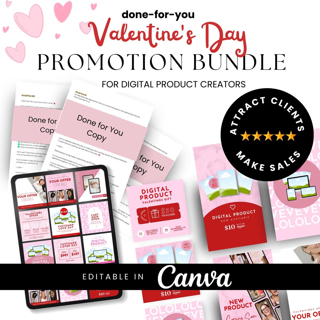 Valentines Sales Bundle for Digital Product Creators| CANVA Templates ...