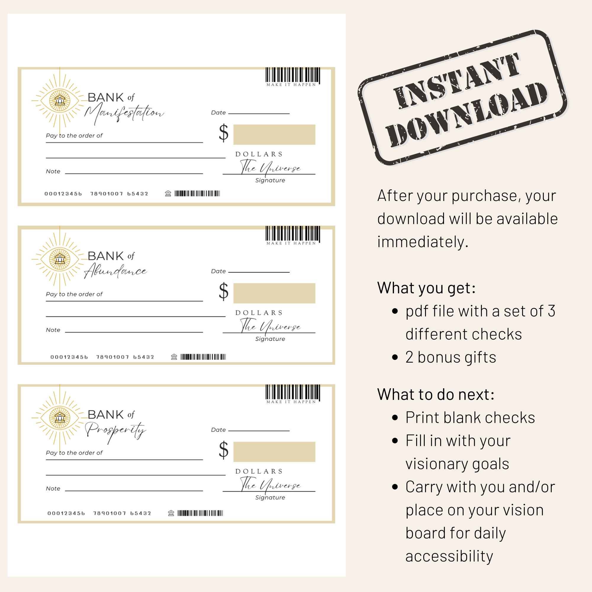 Blank Check Template Printable Manifesting Check Manifestation Checks ...