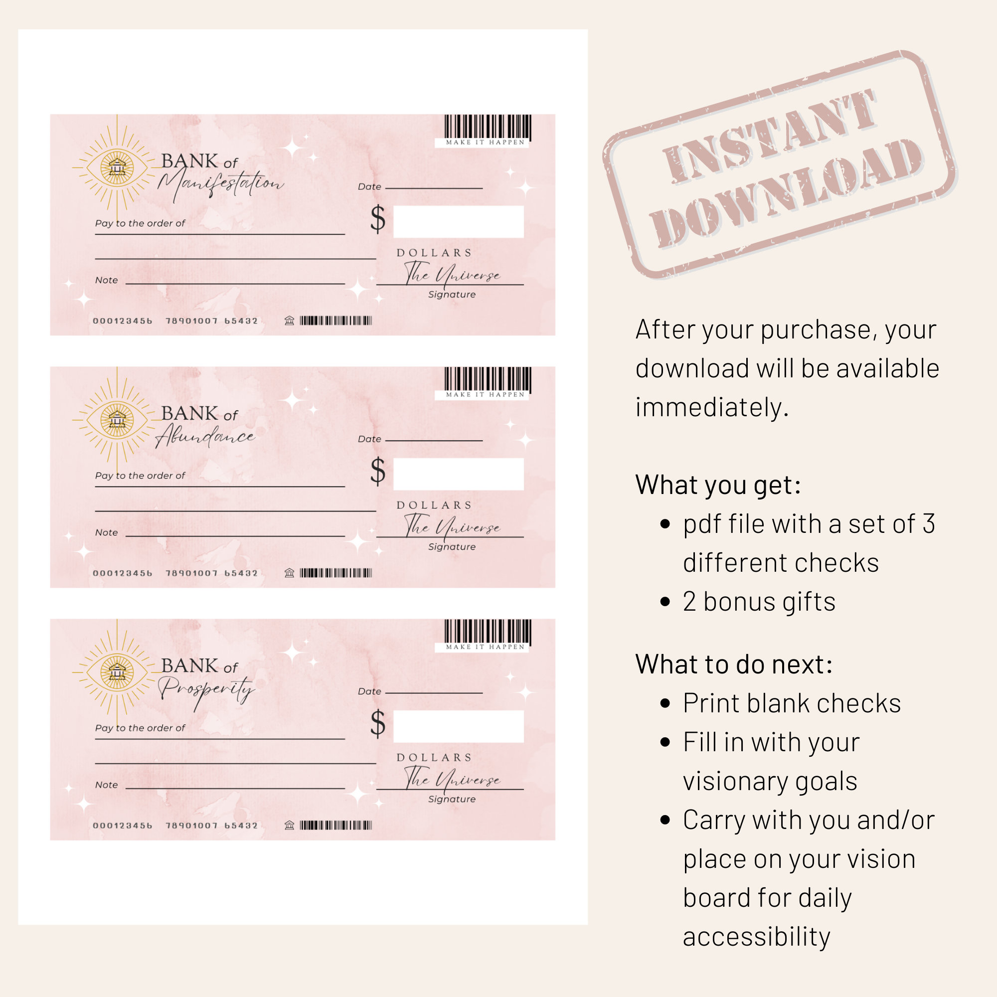 Blank Check Template | Printable Manifestion Check | Abundance Check ...