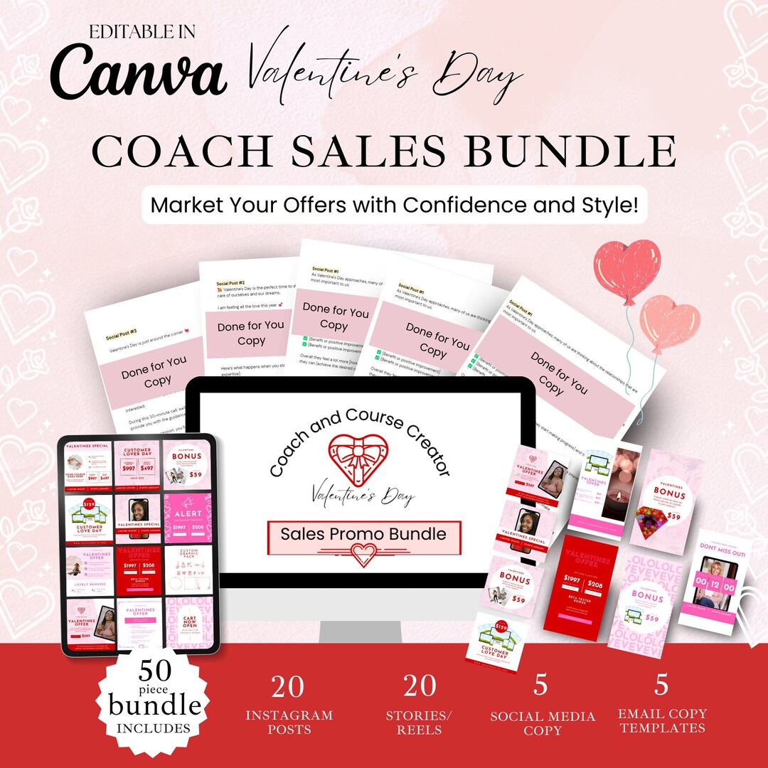 Valentines Sales Bundle for Coaches & Course Creators| CANVA Templates ...