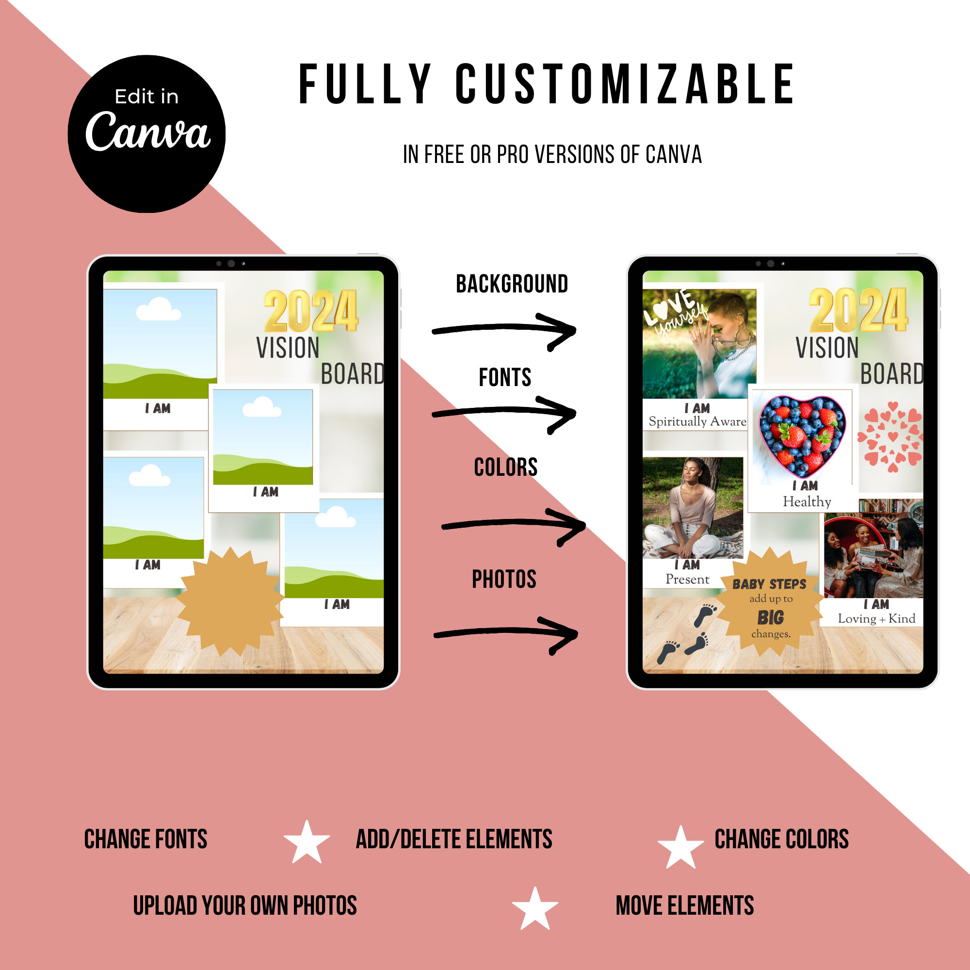 Digital Vision Board Template Canva 2024 Vision Board Editable Drag and Drop Canva Vision Board ...