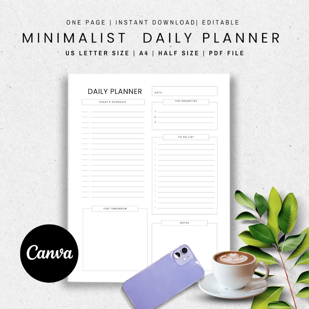 Minimalist Daily Planner Editable Canva| Daily to Do List for Work/home ...
