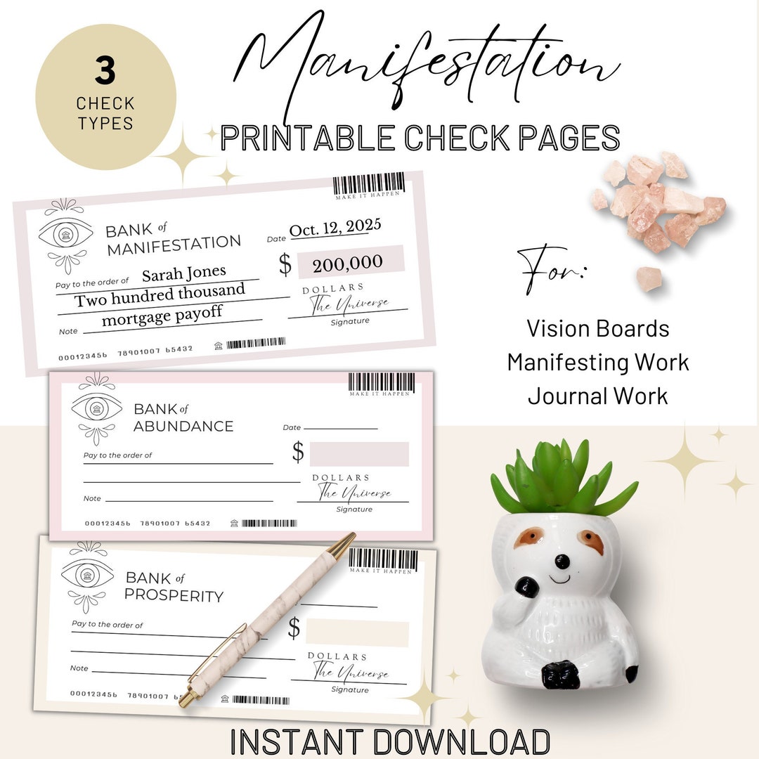 Blank Check Template | Printable Manifestion Check | Abundance Check ...