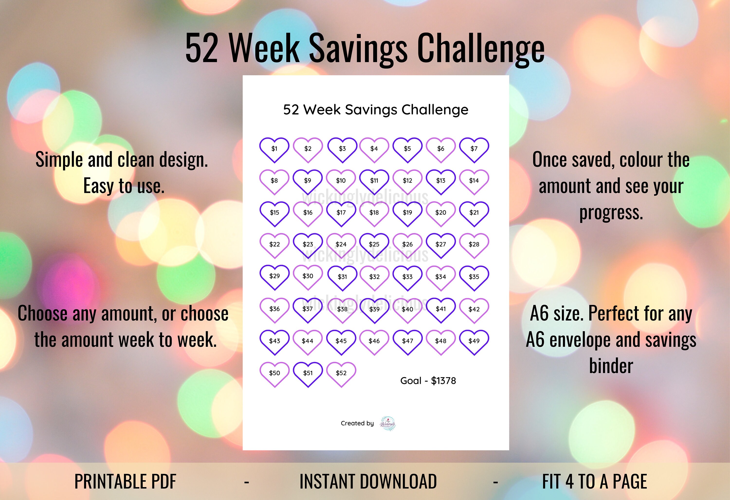 52 Week Savings Challenge Printable 52 Week Money Saving 52 - Etsy