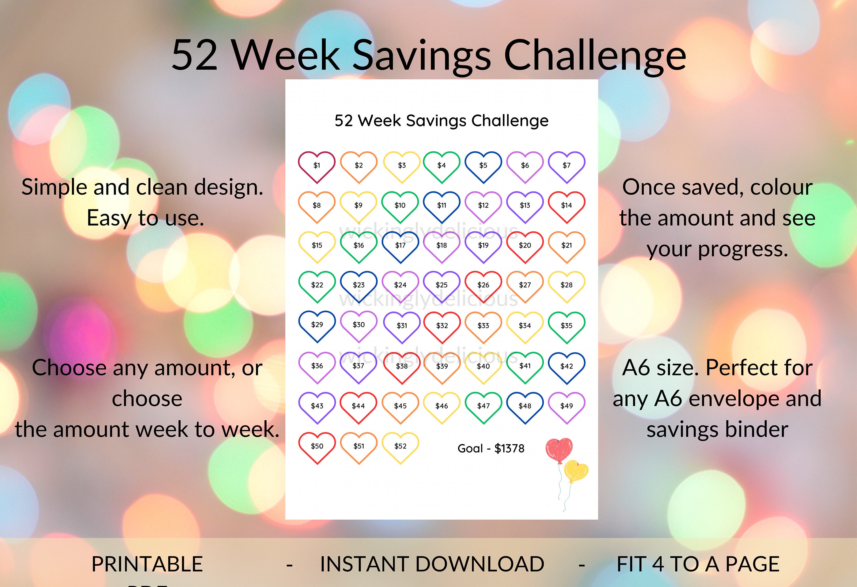 52 Week Savings Challenge Printable, 52 Week Money Saving, 52 Week ...