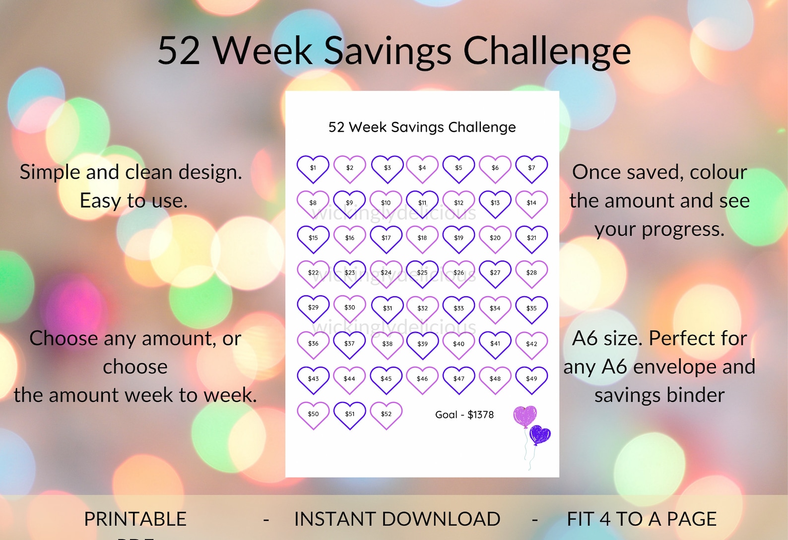 52 Week Savings Challenge Printable, 52 Week Money Saving, 52 Week ...