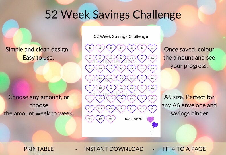 52 Week Savings Challenge Printable, 52 Week Money Saving, 52 Week ...
