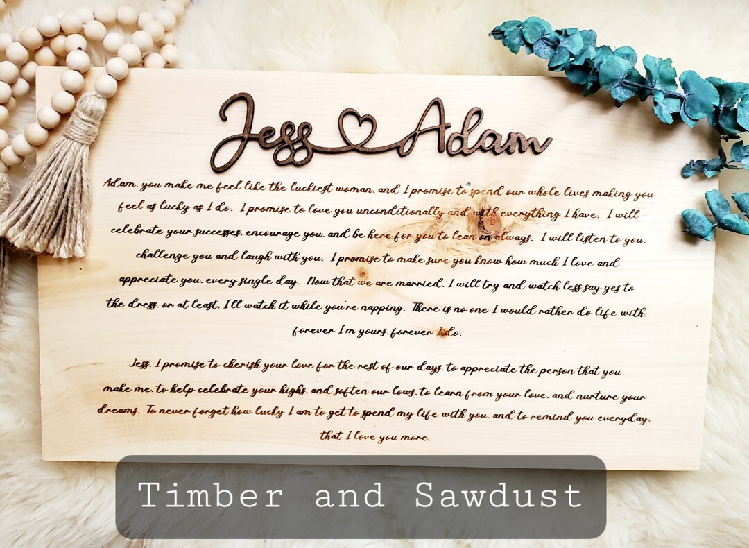 Engraved Wedding Vows With Wood Cut Out Name, Wooden Wedding Gift ...