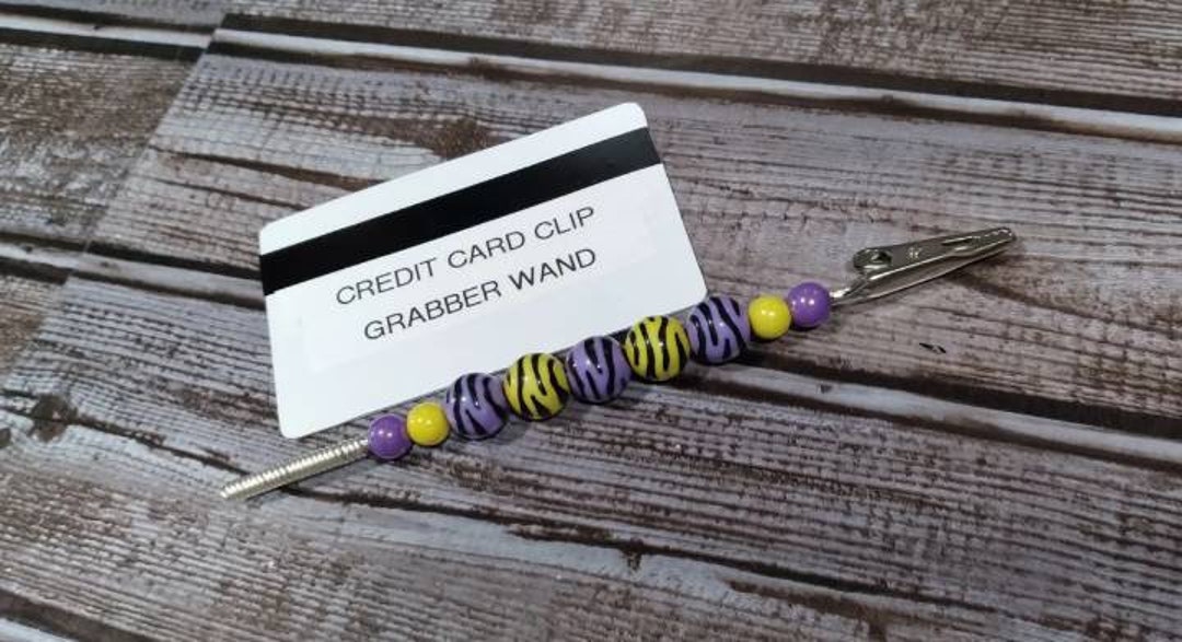 Purple & Yellow Zebra Tiger Striped ATM Debit Card Clip Holder Bracelet ...