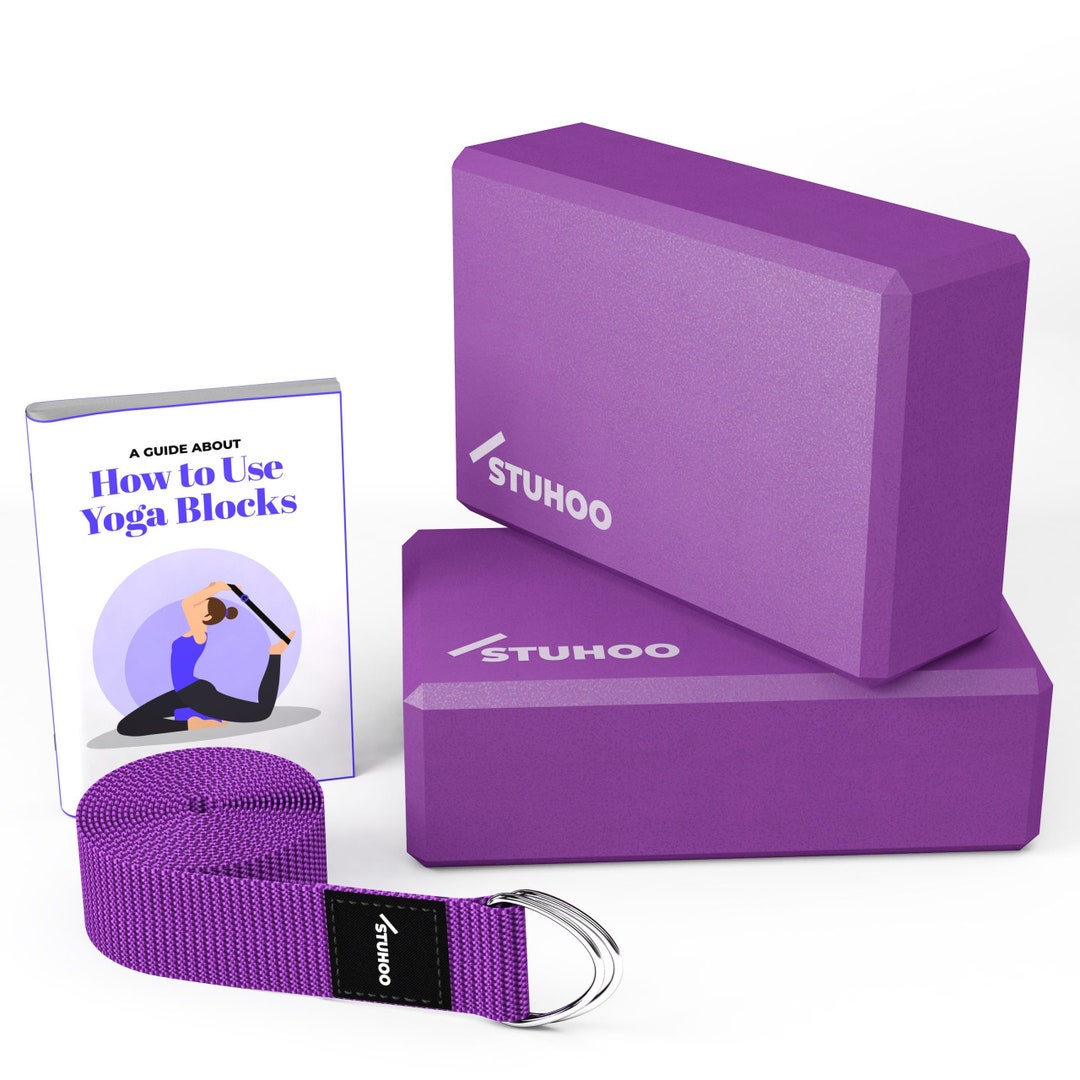 STUHOO Yoga Block & Strap Set With Free Exercise E-guide, Provides ...
